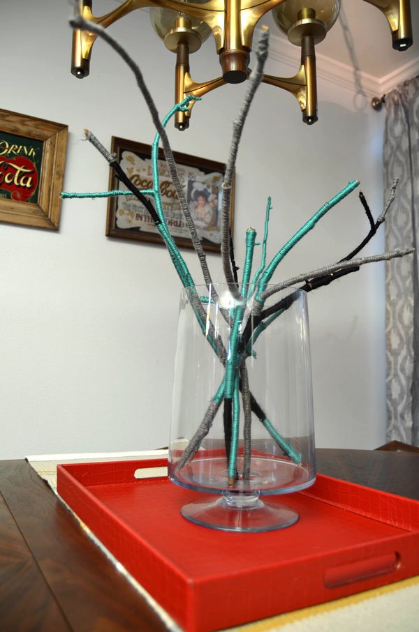 DIY yarn wrapped stick centerpiece – Mr. Kate