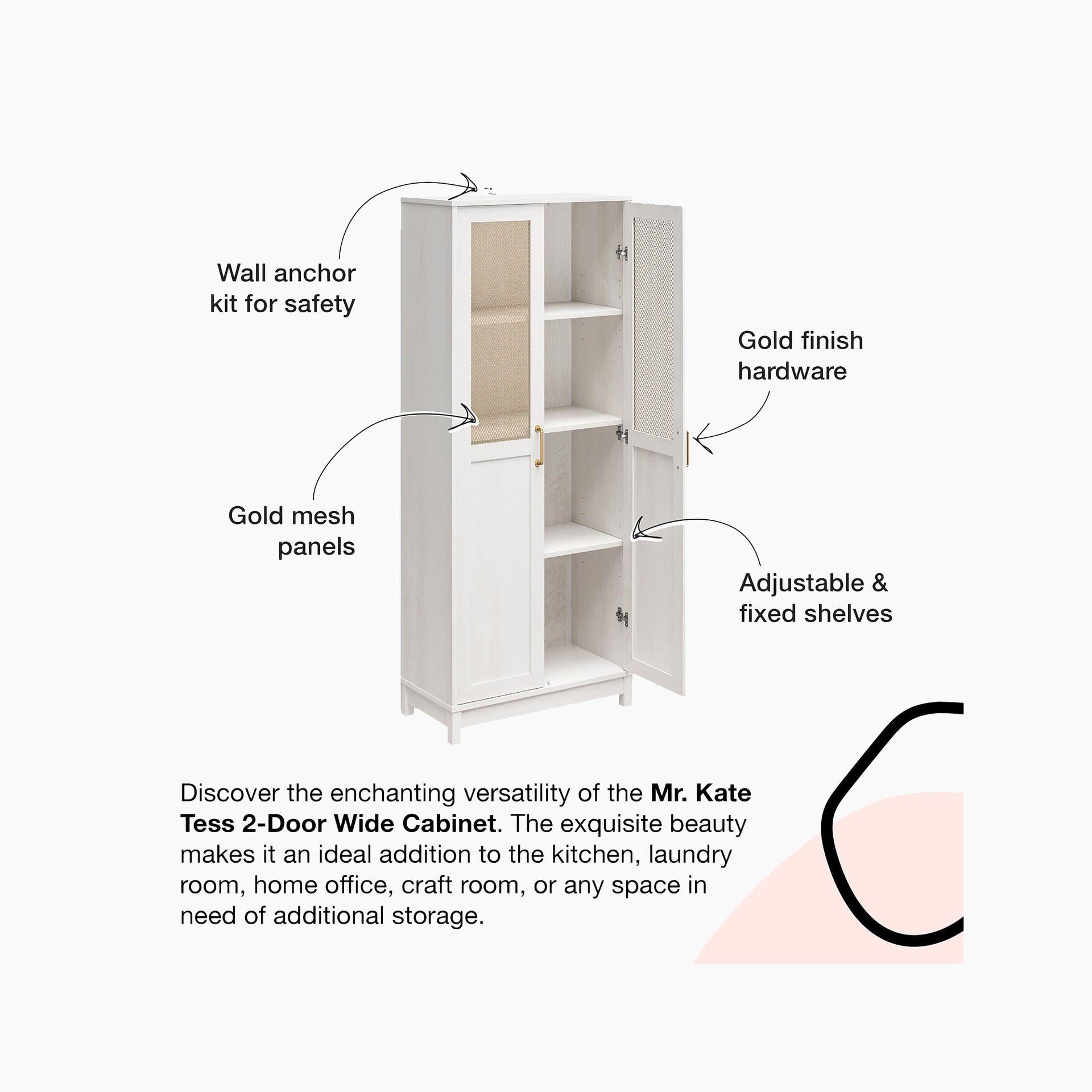 Tess 2-Door Wide Storage Cabinet with Modular Storage Options, Ivory O ...